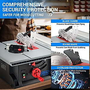 NOVORIK 10“ Portable Table Saw, 10 Inch Heavy-Duty Table Saw with 15 Amp Motor, Benchtop 10-Inch Table Saw with TCT Saw Blade for Woodworking Included