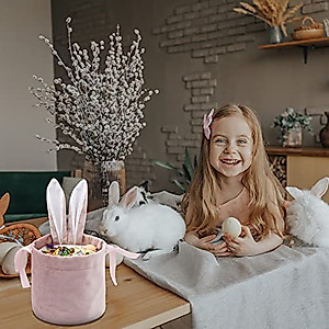 EMBRUNIOICE Easter Candy Gift Bags for Baby,Velvet Bunny Easter Treat Bags,Easter Egg Hunt Bags,Easter Drawstring Goodie Gift Bags for Baby Party Supplies（Pink）…