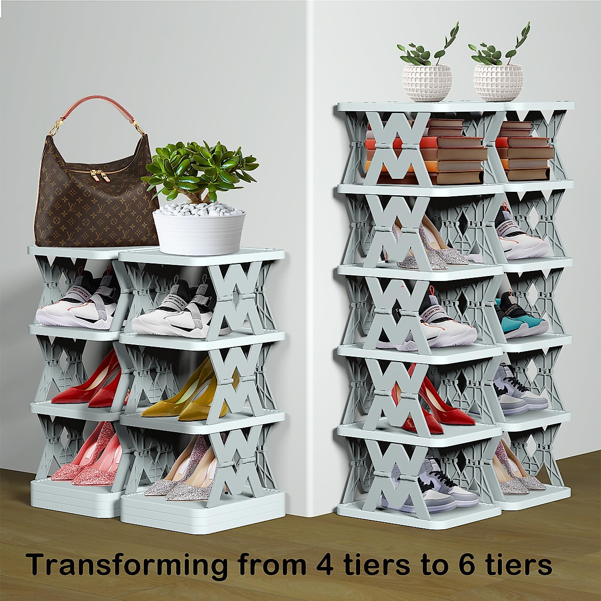 PHUNIGEEFT Shoe Rack, 6 Tier Shoe Shelf Without Assembly, Narrow Small Shoe Storage Space Saving, Shoe Organizer for Closet, Front Door Entrance, Entryway, Bedroom, White