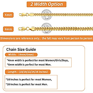 Jewlpire Gold Chain for Men, 4mm Mens Necklace Cuban Link Chain Necklace for Men, 18K Gold Plated Chain Necklace Sturdy & Durable Men's Necklaces 18 inch