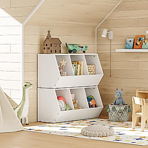 HOOBRO Toy Storage Cubby, Kids Bookshelf, Stackable 3-Bin Toy Storage Cabinet, Bookcase Footboard, Children's Toy Shelf, Hallway, White WT30CW01