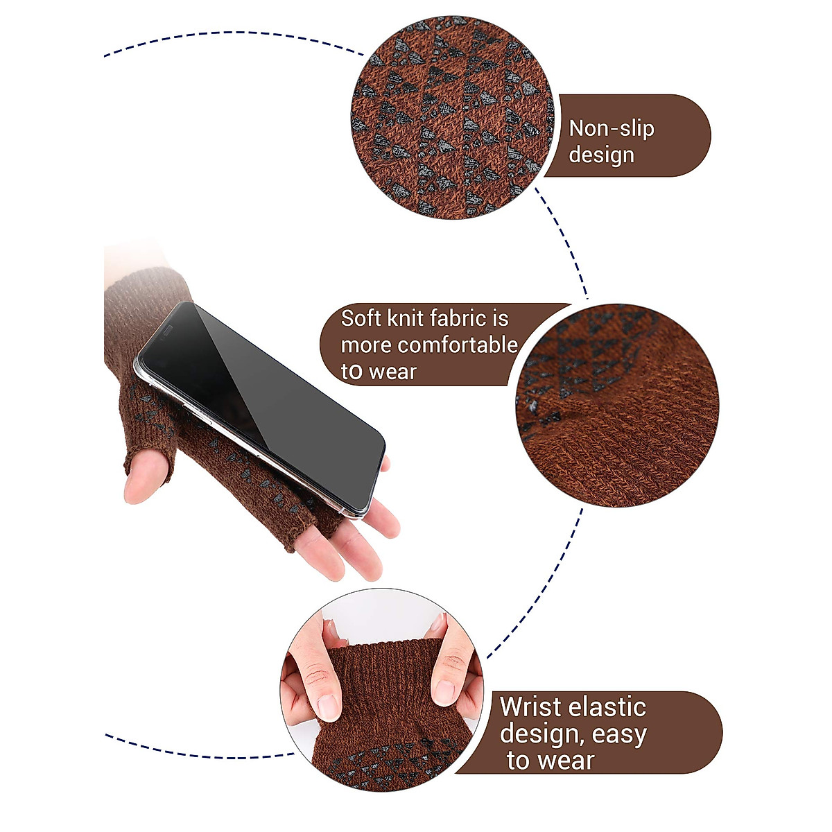 4 Pairs Unisex Winter Half Finger Knit Gloves Stretchy Non-Slip Winter Warm Knitted Fingerless Gloves (Black, Dark Gray, Gray, Brown)