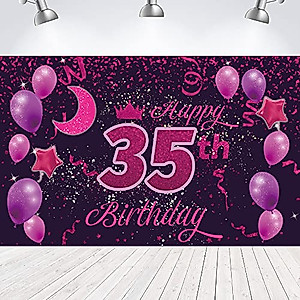 Sweet Happy 35th Birthday Backdrop Banner Poster 35 Birthday Party Decorations 35th Birthday Party Supplies 35th Photo Background for Girls,Boys,Women,Men - Pink Purple 72.8 x 43.3 Inch