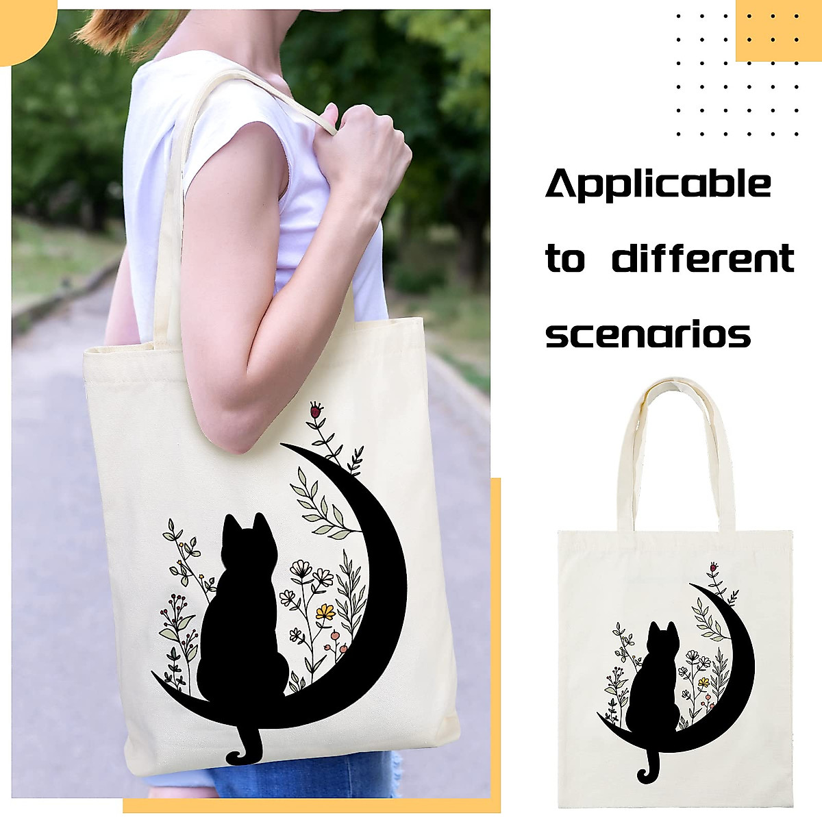 Silkfly 6 Pcs Book Lovers Gifts Aesthetic Canvas Book Tote Bag with Interior Pocket Cute Tote Bag Reusable Shopping Bags(Cat)