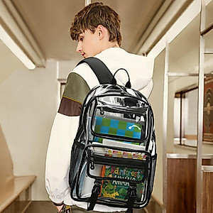 Maod Clear Backpack Stadium Approved Heavy Duty for School Kids Large PVC Transparent Bookbags with Padded Shoulders (Black)