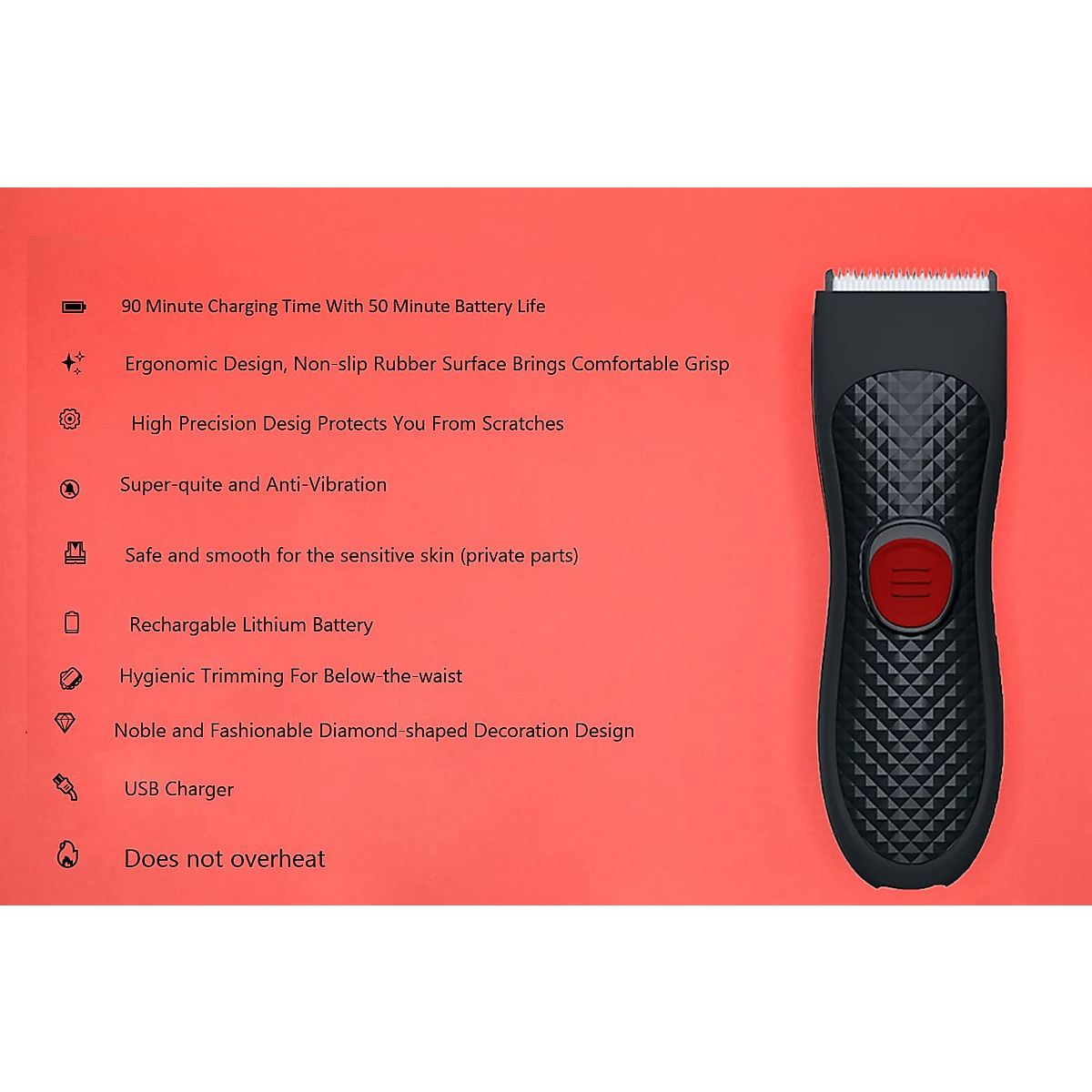 EBC Body Hair Trimmer Clipper cuts Hair Safe on Skin, Electric Body Shaver – Safe & Gentle Grooming Tool for Men and Women, Dual Heads with Rechargeable Design.