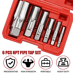 KBOISHA 6-Piece NPT Pipe Tap Set, Carbon Steel NPT Thread Forming Tap Sizes 1/8", 1/4", 3/8", 1/2", 3/4", and 1"