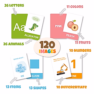 TAOZI&LIZHI Toddler Flash Cards, Set of 64 Letters, Colors, Shapes, Numbers, Animal and Fruits, Alphabet Learning Toy Educational Preschool Toddler Flashcards