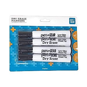 Dry Erase Markers - 4 Count Black Chisel Tip
