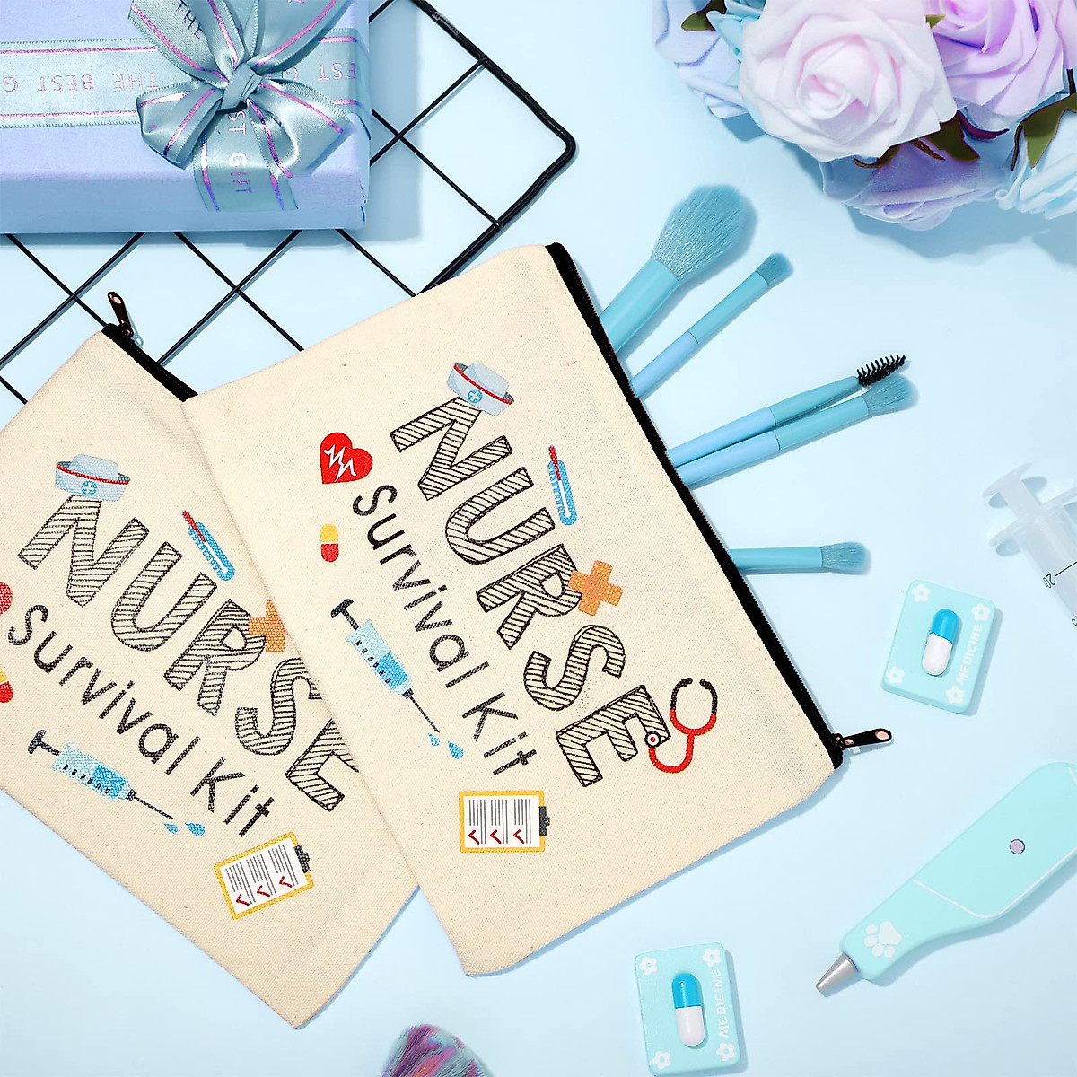 26 Pieces Nurse Survival Kit Cosmetic Bag Funny Gift for Nurse Practitioner Makeup Toiletry Nurse Bag Nurses Week Gifts Travel Zipper Nurse Pouch for Nurses School Birthday Teens Girls Accessories,