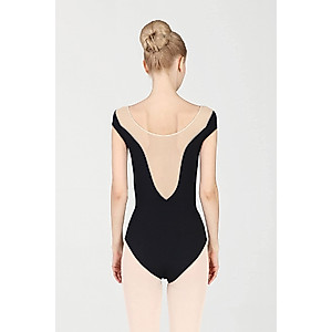 Dance Elite Sashay Dance Leotard – Off Shoulder Illusion Neckline Black Leotard for Women (Adult L, Black)