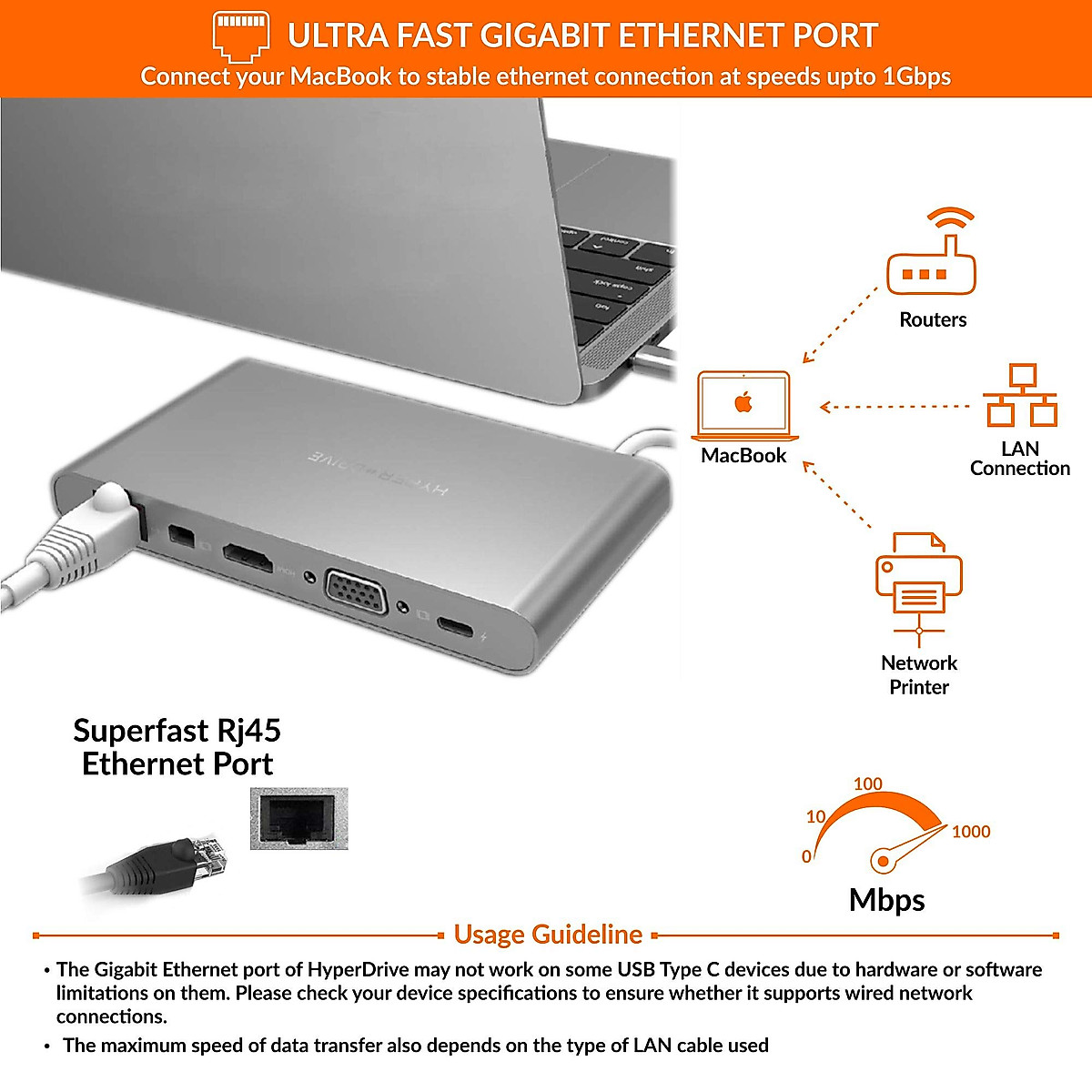 HyperDrive Ultimate 11-in-1 USB C Hub - Type-C Adapter for MacBook Pro/PC, USB-C Devices, HyperDrive USB C Hub w/PD Charging, 5Gbps Data, 4K HDMI, 3xUSB 3.1, VGA, Ethernet Docking Station