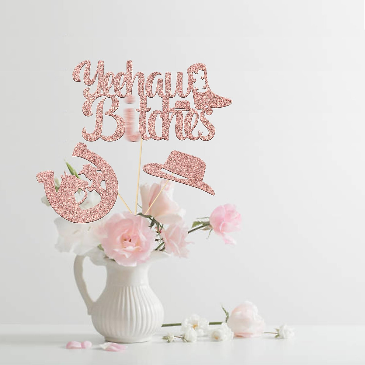 12Pcs Rose Gold Cowgirl Decorations Western Centerpieces for Tables, Yee Haw Bitches Table Topper, Western Cowgirls Centerpieces Sticks, Western Bachelorette Birthday Party Supplies