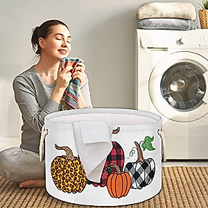 St.patrick 's Day Pumpkins Large Round Baskets for Storage Laundry Baskets with Handles Blanket Storage Basket for Bathroom Shelves Bins for Organizing Nursery Hamper Girl Boy