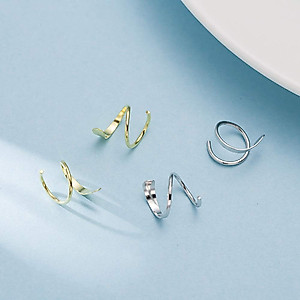 Minimalist Ear Climber Crawler Cuff Earrings for Women Sterling Silver Cartilage Ear Piercing Wrap Earring Studs Hypoallergenic (White Gold)