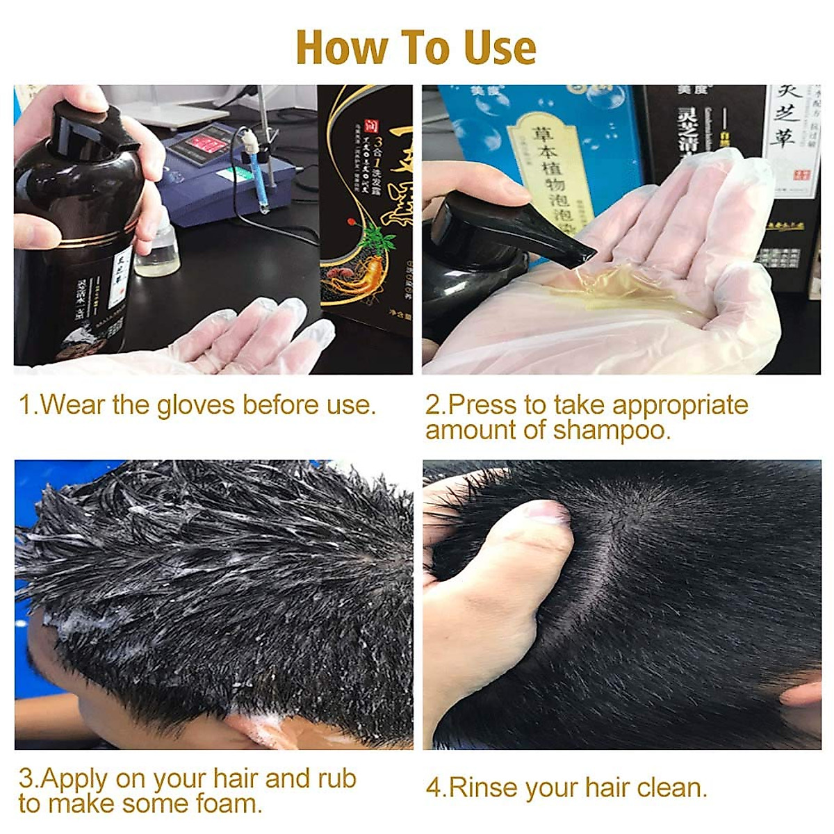 Instant Hair Colouring Shampoo, 3 in 1 Black Hair Shampoo, Instant Black Hair Dye Shampoo Darkening Shampoo Hair Growth Shampoo for Men Women, Regain Colour & Youth for Your Hair