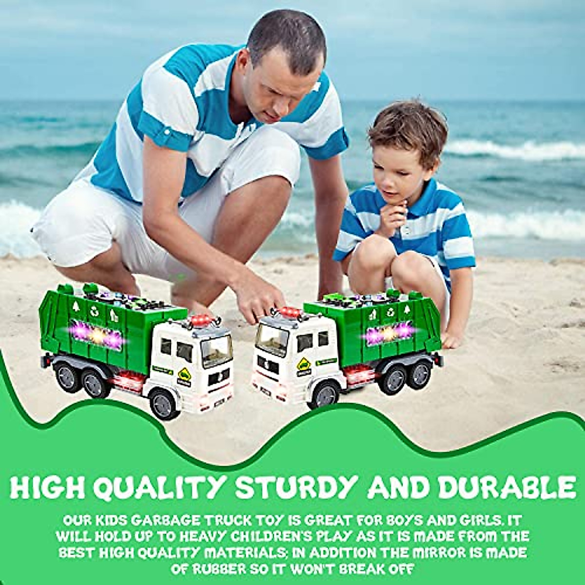 Toysery Bump n Go Garbage Truck Toy – Friction Powered Dump Truck with 4D Lights and Sounds, Waste Recycling Management Toys, Fun Gifts for Boys, Toddlers