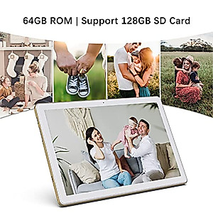 YUMKEM Tablet 10.1 inch, 4GB RAM 64GB Storage, Android 11 Go 10 inch Android Tablets, 1280 X 800 IPS HD Display, Large Battery, Dual Camera, WiFi Only, Gold