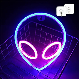QiaoFei Alien Neon Light LED Neon Signs for Kids Room Bedroom Hotel Shop Restaurant Game Office Wall Art Decoration Sign Birthday (Blue-Pink)