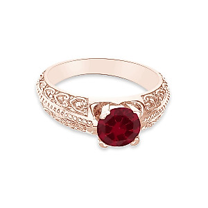 AFFY Round Shape Simulated Ruby In 14K Rose Gold Over 925 Sterling Silver Ring Size 4