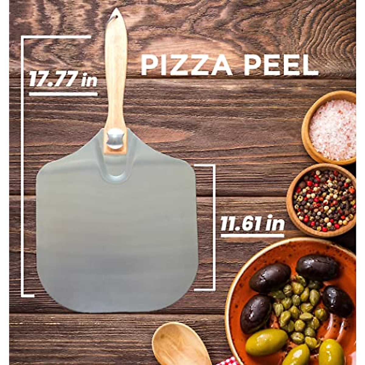 Premium Pizza Peel (12''X 14''), Aluminum Metal Pizza Paddle with Cutter, Pizza Spatula with Foldable Wooden Handle for Easy Storage, Pizza Spatula Paddle for Indoor & Outdoor Ovens PPASH 21