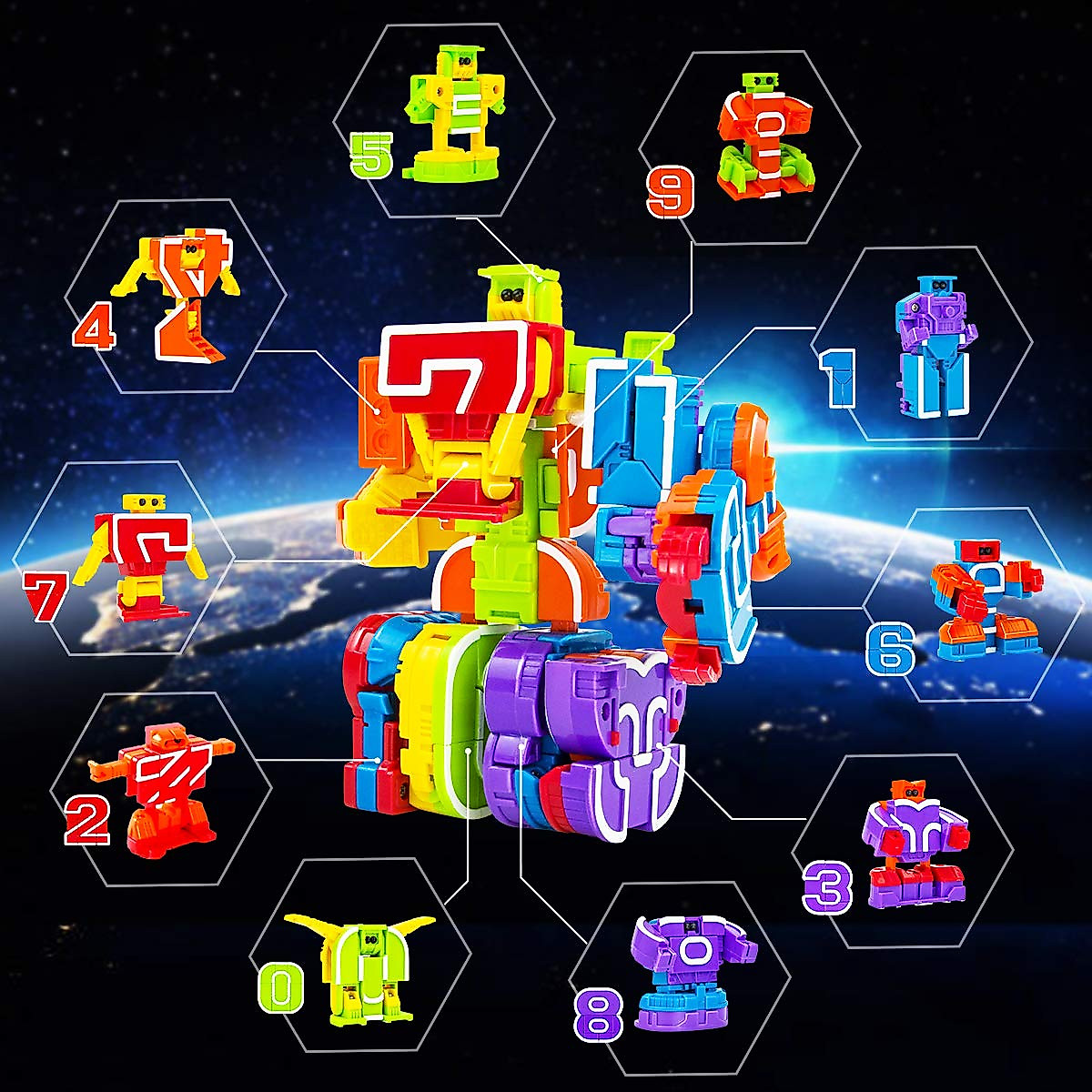 Lydaz Number Bots Toys for Kids, Number Robots Block, Preschool Action Learning Education Math Autism Toys for Toddlers, Classroom Valentines Birthday Gifts for Boys 2 3 4 5Years Old(10Pcs)