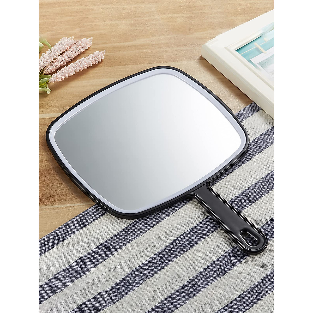 OMIRO Hand Mirror, Extra Large Black Handheld Mirror with Handle, 12.4" L x 9" W