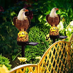 PERFECTOP 2 Pack Solar Eagle Garden Lights, Outdoor Solar Bald Eagle Figurines Decorative Stake Light, Garden Eagle Animal Bird Decor Yard Lawn Pathway Decoration Thanksgiving Christmas Ornament Gift