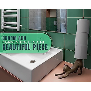 Yoga Cat Decorative Paper Towel Holder or Toilet Paper Holder by Comfify - Adorable “Downward Dog” Pose Kitty- Cast Iron Paper Towel Stand - Antiqued Cast Iron Storage - Multiple uses - 19” Tall.