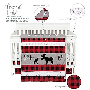 Trend Lab Lumberjack Moose 3 Piece Crib Bedding Set, Gender-Neutral Color Palette, Includes Quilt, Fitted Crib Sheet and Skirt