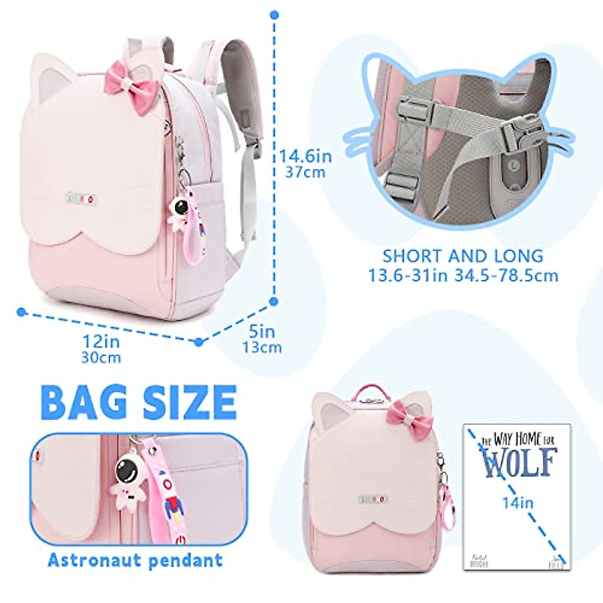 AUOBAG Preschool Backpacks for Girls - Cute Kids Backpack, CPSC Certified, Adjustable Ergonomic Back Ages 4-8 Includes Pendant