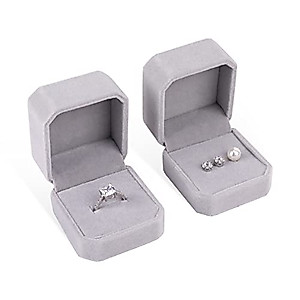 iSuperb Set of 2 Gray Velvet Couple Ring Box Earring Jewelry Case Gift Boxes 2.2x1.9x1.6inch.