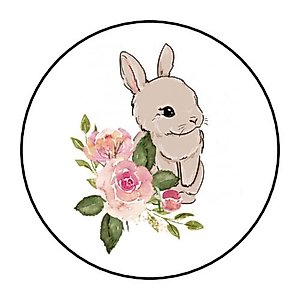 30 pcs Easter Bunny with Flowers​​​​​​ Stickers Envelope Seals Labels Round Tags, Stamps Sticker for Gift Cards, Envelopes, Boxes for Holiday, Birthday, Christmas