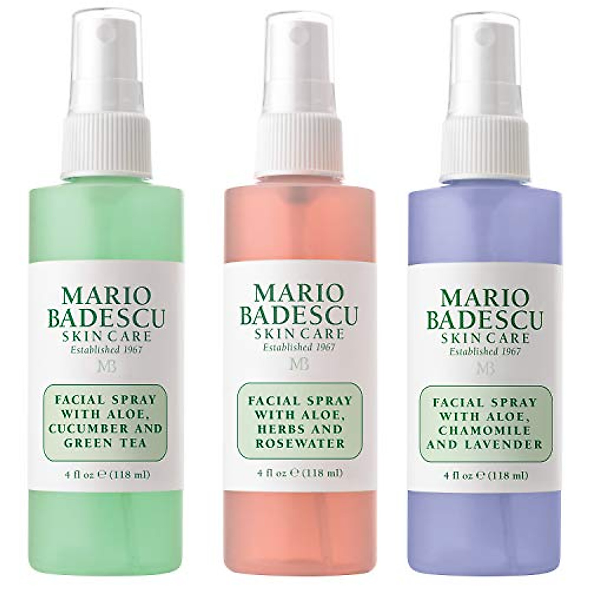 Mario Badescu Spritz Mist and Glow Facial Spray Collection Trio, Lavender, Cucumber, Rose , 4 Fl Oz (Pack of 3)