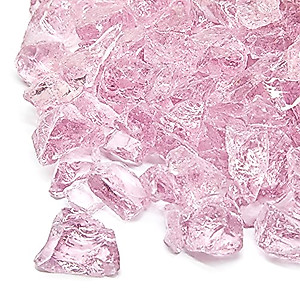 TWINKLING High Luster Fire Glass Gravel Stone,Broken Glass,Fire Pit Glass,Crushed Glass for Fireplace Pit Aquarium Garden Decoration,1-3cm,2-Pound Jar (Pink)
