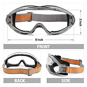 MELASA Industrial Grade Safety Goggles, Anti Fog Clear Lens Lab Goggles Fit Over Glasses for Men and Women Eye Protection