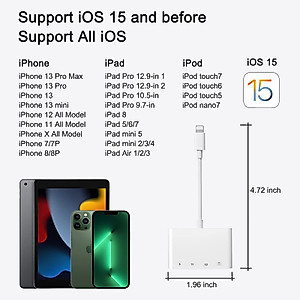 Anytrox SD TF Card Reader Adapter for iPhone/iPad,4 in 1 USB OTG Camera Connection Kits Adapter with SD TF Card Reader and Charge Adapter Compatible for iPhone/iPad,Support Newest iOS 16-White