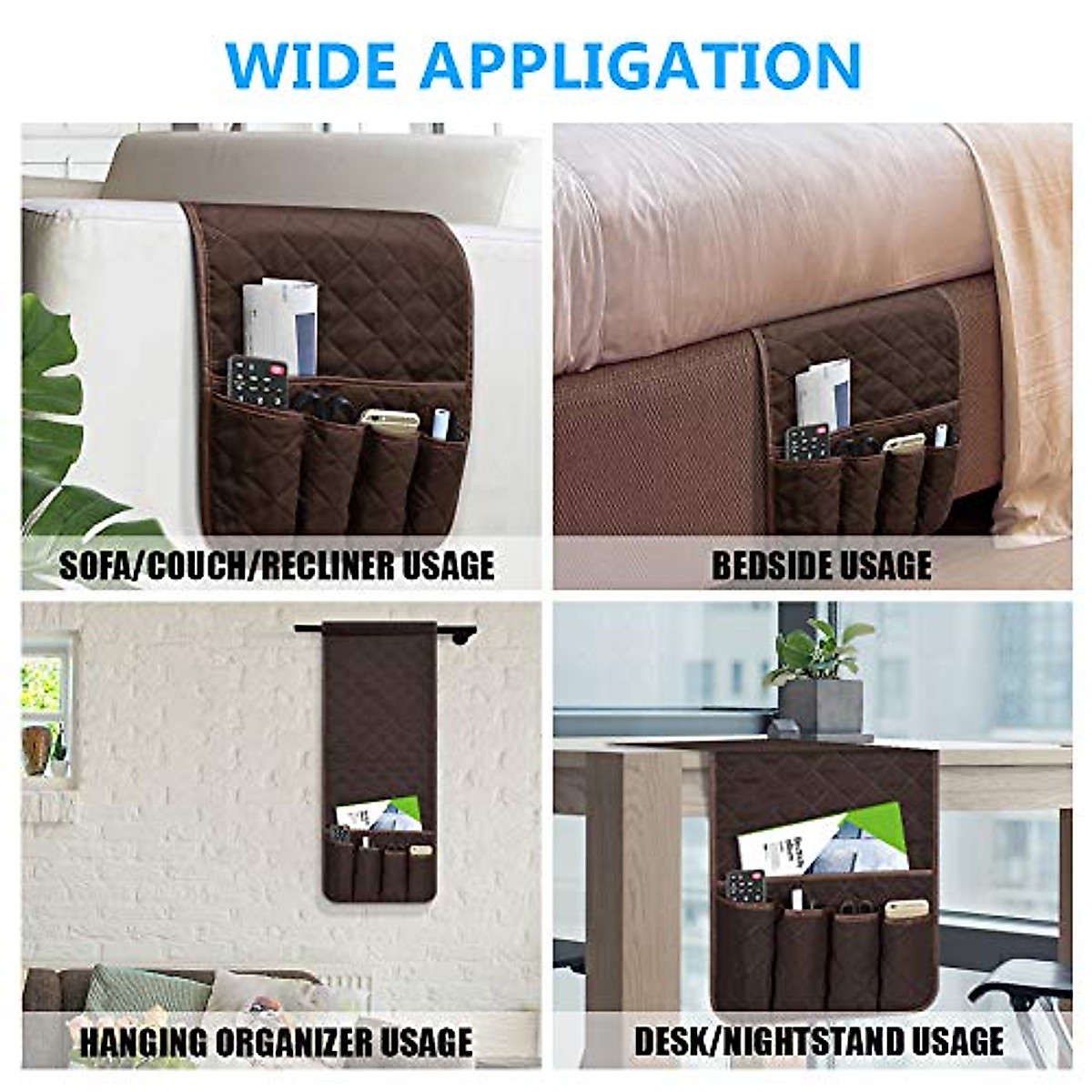 WubbaLubba Sofa Armrest Organizer Non-Slip Arm Chair Bedside Caddy Storage Organizer for Recliner Couch with 5 Pockets for Cell Phone TV Remote Control Magazines(Coffee)