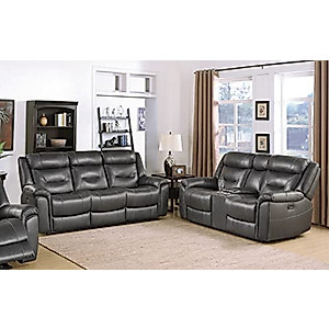 Lexicon Finlay Top Grain Leather Power Double Reclining Sofa, Dark Gray