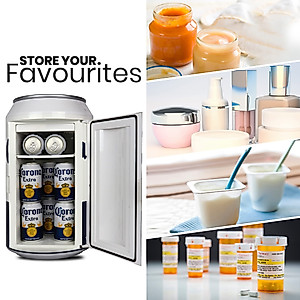 Koolatron Corona 12 Can Portable Mini Fridge w/ 12V DC and 110V AC Cords, 10L (10.6 qt) Beer-Can Shaped Personal Cooler, White, Travel Fridge for Drinks, Snacks, Lunch, Home, Office, Dorm Room, RV