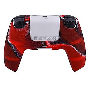 PS5 Controller Skin,Hikfly Silicone Cover for Sony PlayStation5 Controller Grip Skin Protector Faceplates Kits Video Games(2X Cover with 8 x Thumb Grips Caps)(CamoRed,CamoBlue)