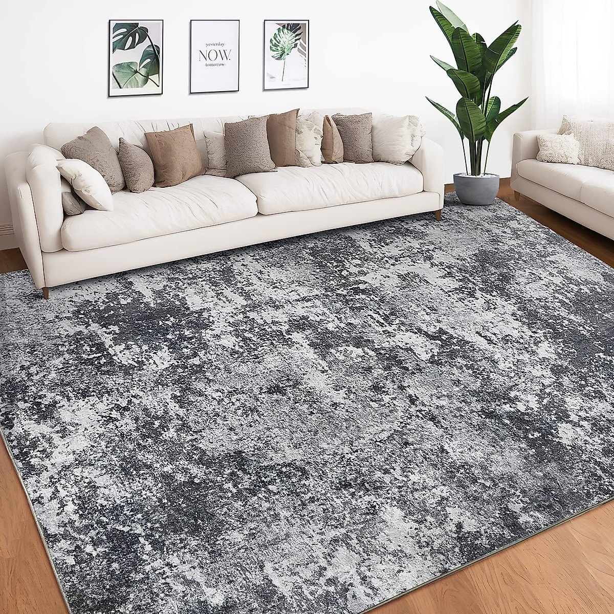 Area Rug Living Room : 5x7 Indoor Soft Fluffy Abstract Carpet for Bedroom Kitchen Dining Room Floor Washable Plush Throw Large Accent Rug Home Office Nursery Decor - Gray