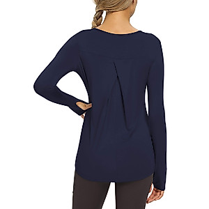 Bestisun Workout Shirt Long Sleeve Sport Tops Athletic Gym Shirts Yoga Clothes Activewear Running Exercise Shirts Navy Blue M