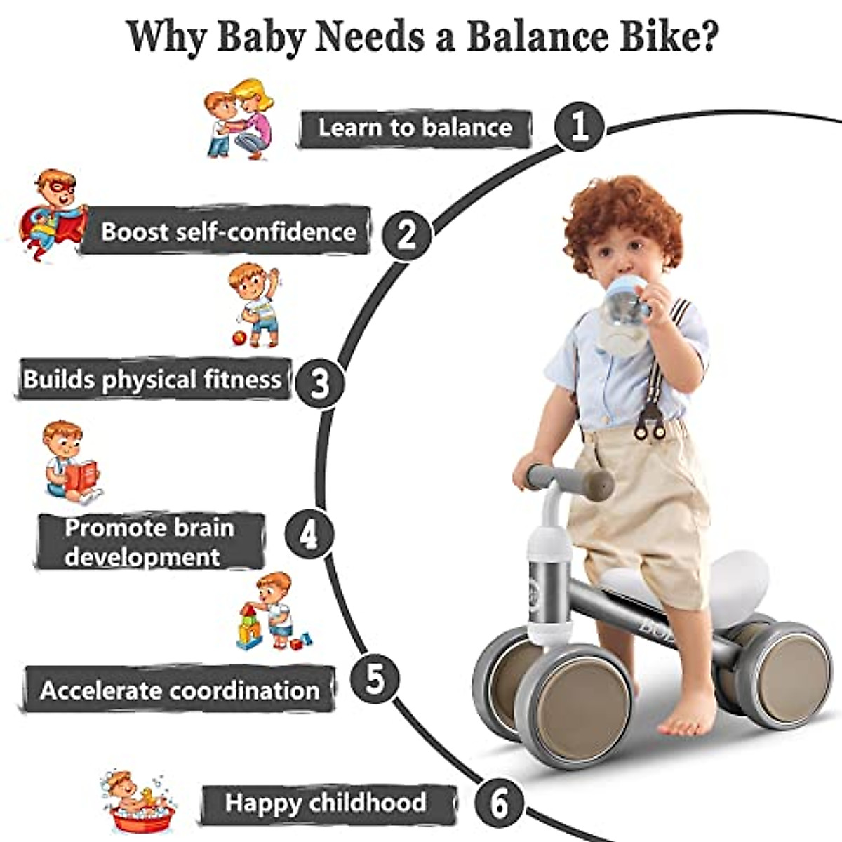 Baby Balance Bike Toys for 12-36 Months Kids Toy Boy and Girls Gifts Toddler Best First Birthday Gift Children Walker No Pedal Infant 4 Wheels Bicycle (Classic, Sliver)