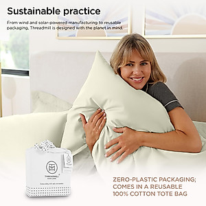 Threadmill Certified 100% American Supima Cotton Sheets, King-Sheets, 1000 Thread Count, 4 Piece Luxury Bed Sheets Set, Hotel Quality Sateen Weave, Ivory Sheets with Elasticized Deep Pocket