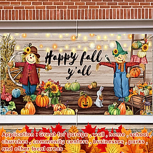 13 x 6ft Fall Garage Door Decorations Banner Extra Large Happy Fall Backdrop Fall Decorations with White Rope Autumn Pumpkin Scarecrow Wall Banner Fall Hanging for Fall Thanksgiving Party