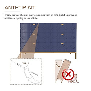 Clihome 6 Drawer Double Dresser, Sideboard with 6 Drawers Modern Chest of Drawers Wood Dresser for Living Room, Home Office, Entryway, Blue