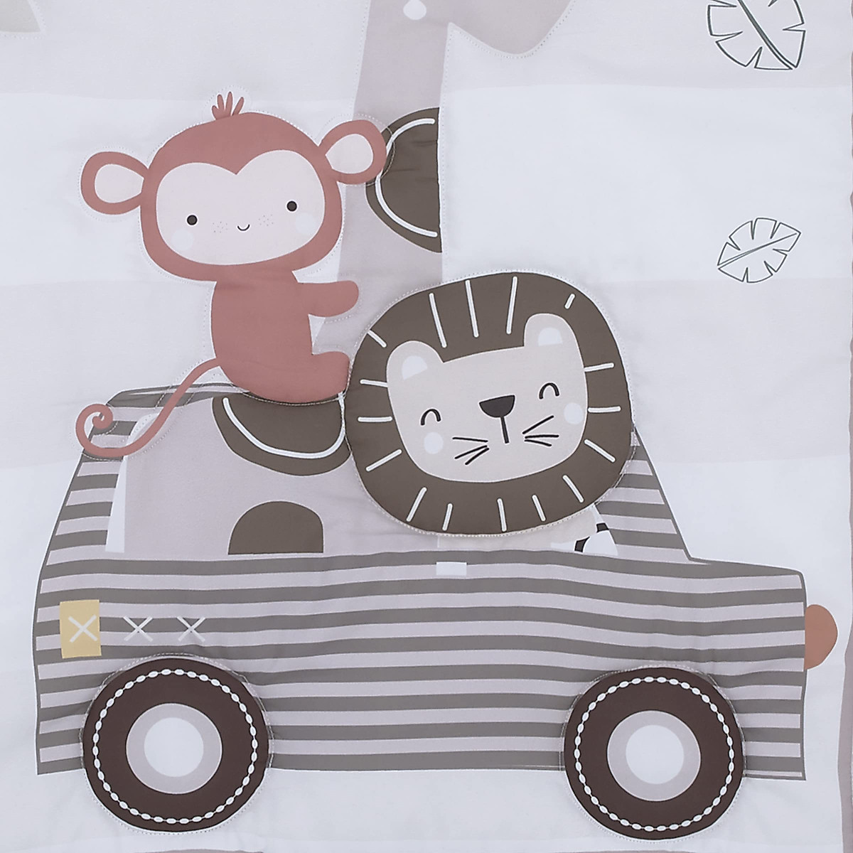 NoJo Little Love Jungle Ride Grey, White and Tan, Monkey, Giraffe and Lion 3 Piece Nursery Crib Bedding Set - Comforter, Fitted Crib Sheet, and Crib Skirt