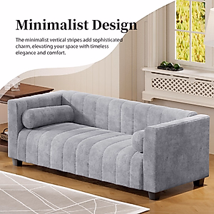 Merax 78.7'' Simplified 3-Seater Upholstered Sofa, Modern Chenille Fabric Couch for Living Room, Bedroom, Salon, Light Gray