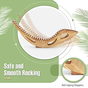 Tangkula Outdoor Chaise Lounge Chair, Acacia Wood Rocking Sun Lounger with Slatted Backrest and Seat, Wooden Rocker Lounge Chair for Patio, Garden and Poolside